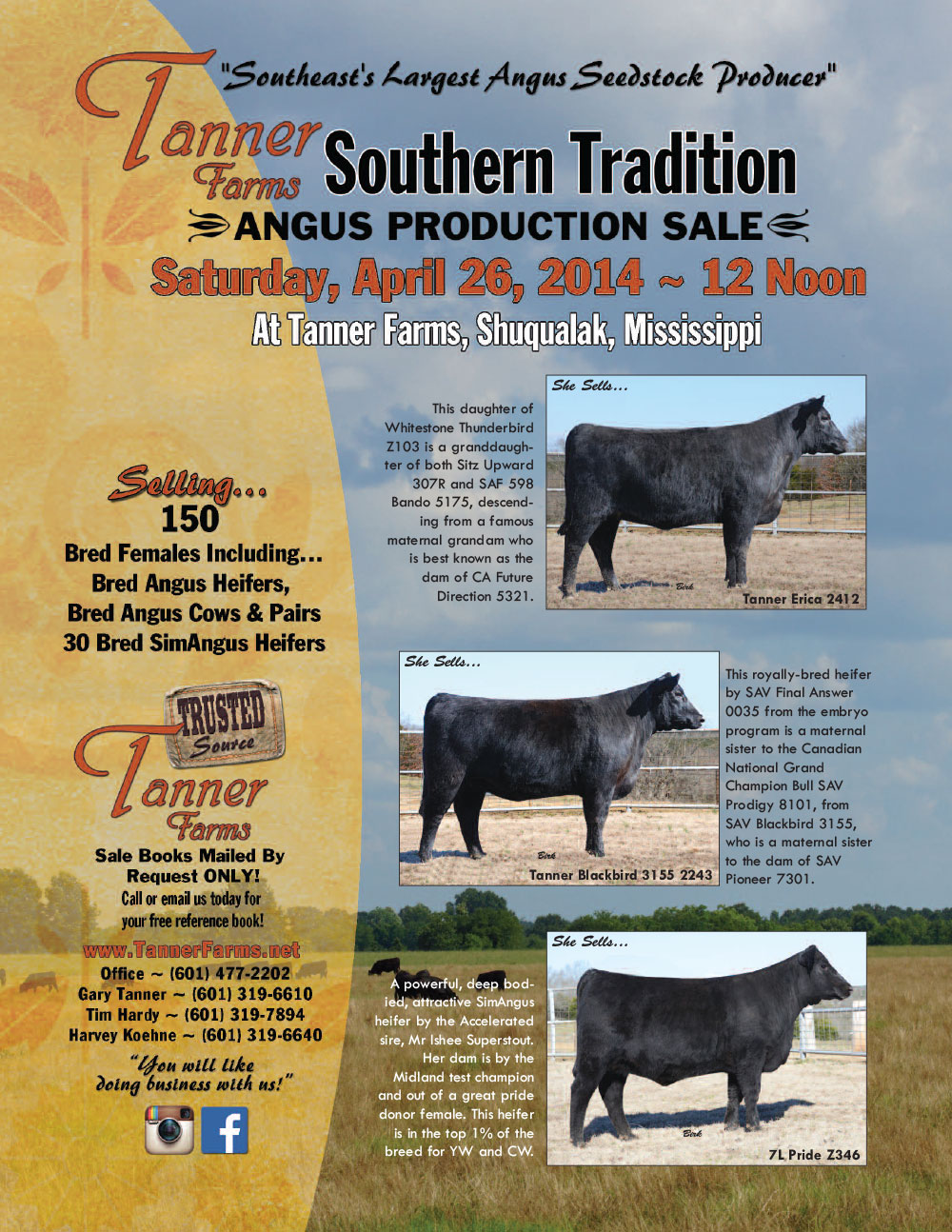 Angus Production Sale Saturday, April 26, 2014 – Tanner Farms