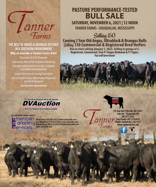 Pasture Performance-Tested Bull Sale- Sat. Nov. 6, 2021- Noon – Tanner ...